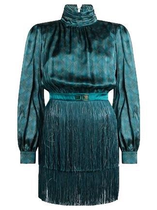 Elisabetta Franchi Multicolor Silk Blend Dress With Tassels - Deep Teal