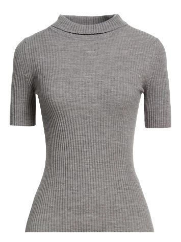 MANILA GRACE Ribbed Knit Short Sleeve Turtleneck - Grey