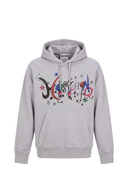 Moschino Cotton Terry Hoodie With Graphic Print - Grey