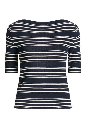 Max & Co. Striped Knit Top With Scoop Neckline - Navy