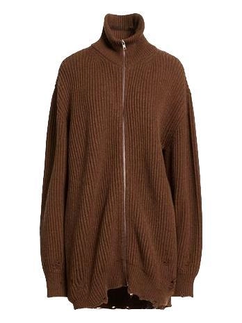 MAISON MARGIELA Wool & Polyamide Zipper Cardigan - Brown