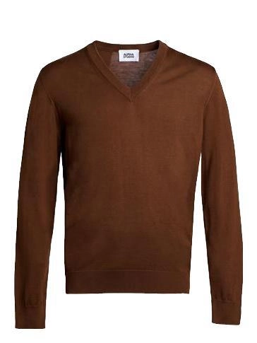 Alpha Studio Merino Wool V-neck Sweater - Brown