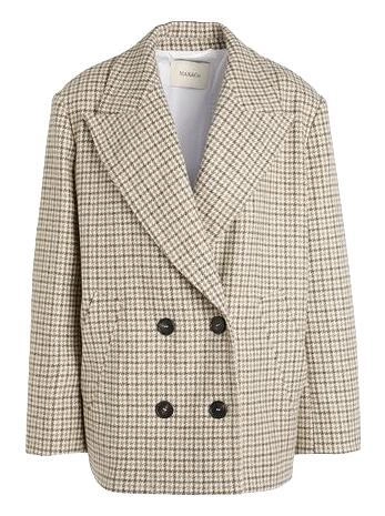 Max & Co. Cream Virgin Wool And Polyamide Houndstooth Pea Coat - White