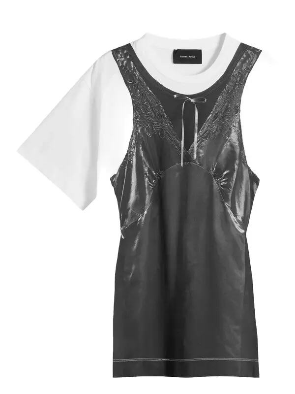 Simone Rocha Patchwork Satin Trompe L'oeil Print T-shirt - White/black