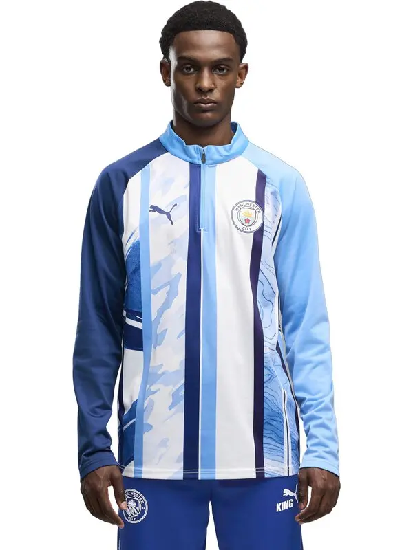 PUMA Manchester City Quarter-zip Warm-up Top - White