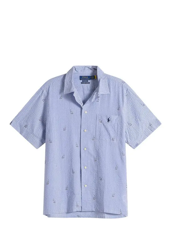 Polo Ralph Lauren Seersucker Sailboat Short Sleeve Shirt - Blue Stripe