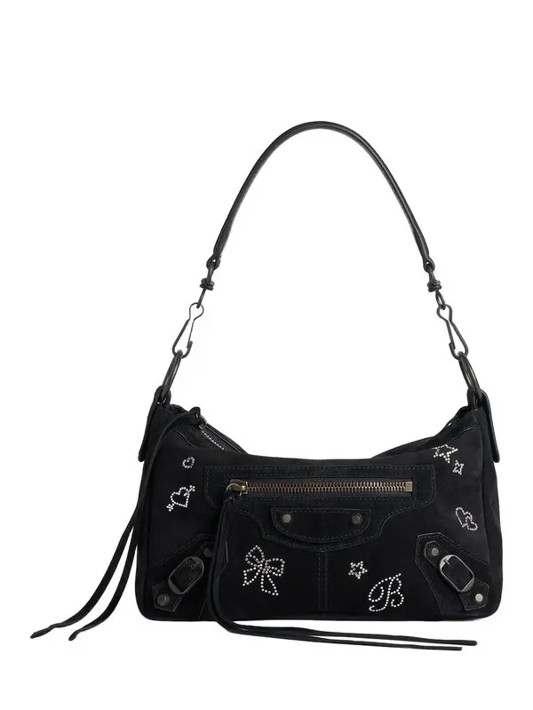 Balenciaga Le City Moto Bag Mini With Qixi Strass Artwork - Black