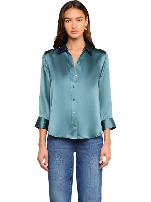 L'Agence Silk Blouse Top - Cadet Blue