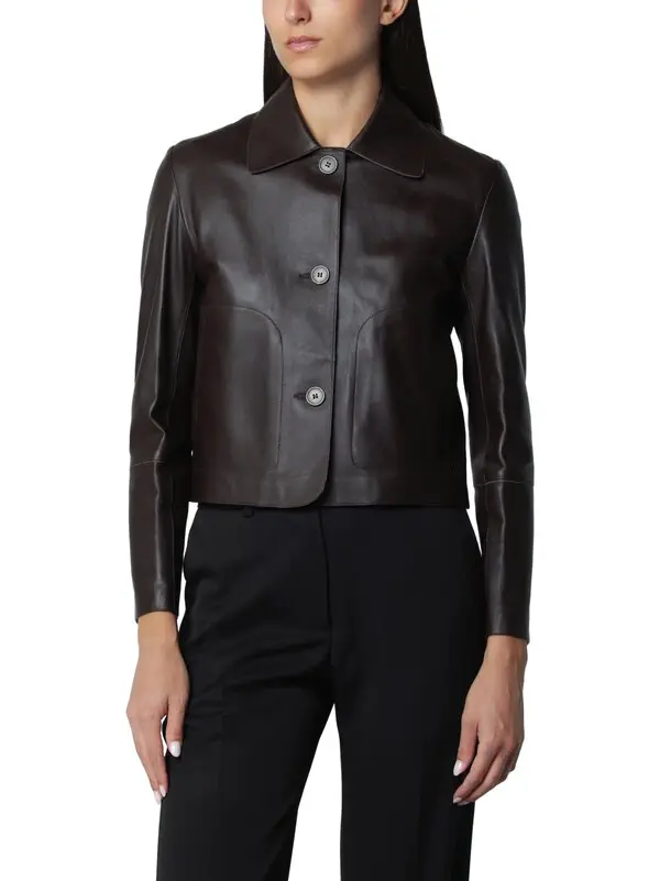 ARMA Cropped Leather Jacket - Brown
