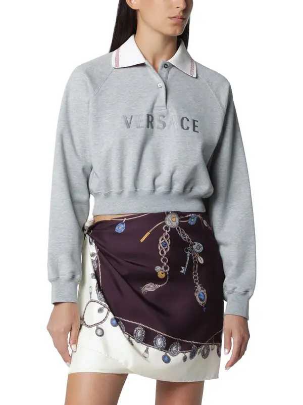 Versace Cropped Cotton Polo Sweatshirt - Grey