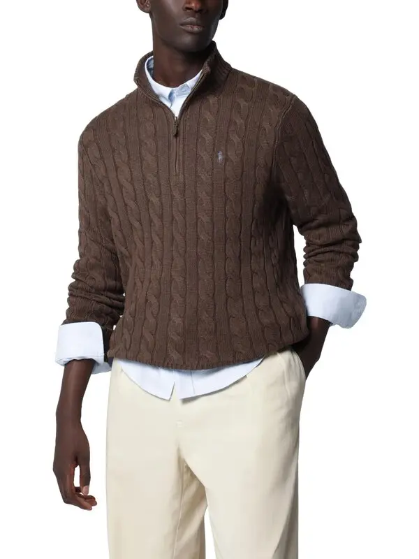 Polo Ralph Lauren Brown Cotton Cable-knit Quarter-zip Sweater - Multicolor