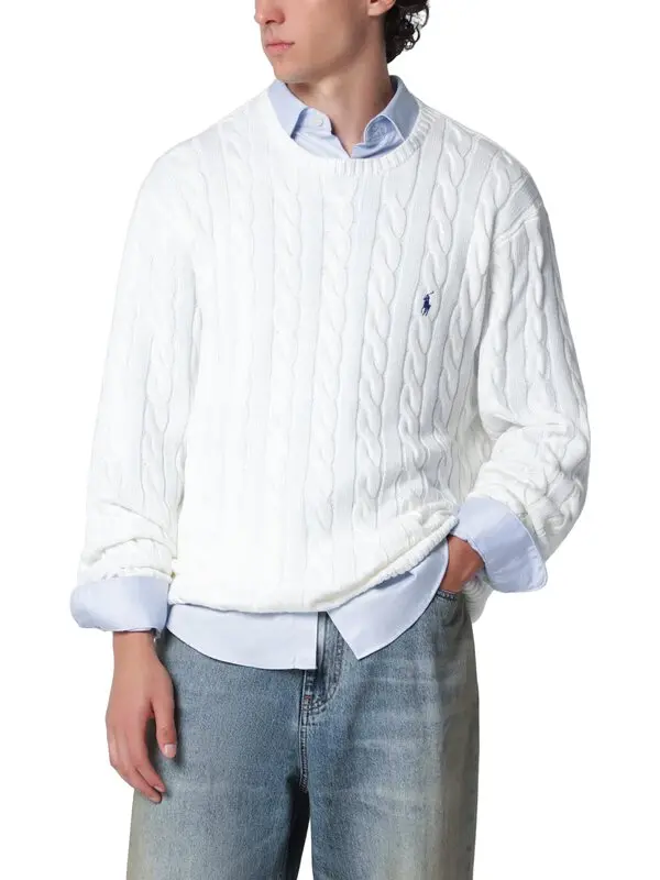 Polo Ralph Lauren Cable-knit Cotton Crewneck Sweater - White