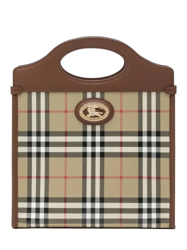 Burberry Mini Bag In Archive Canvas And Calfskin Leather With Horseferry Print - Beige