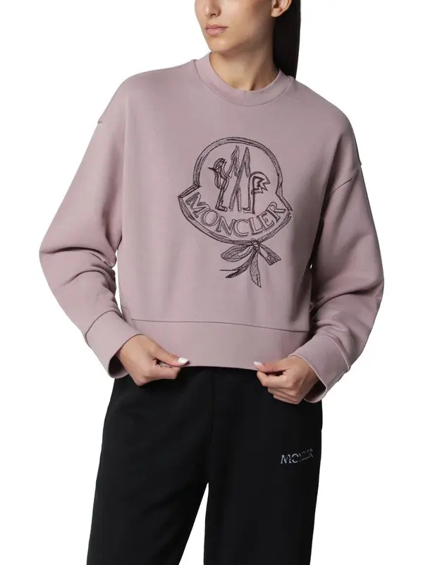 Moncler Cotton Sweatshirt With Embroidered Logo - Pink