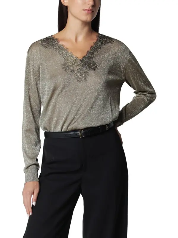 Valentino Garavani Viscose-blend Lace Trim V-neck Sweater - Metal