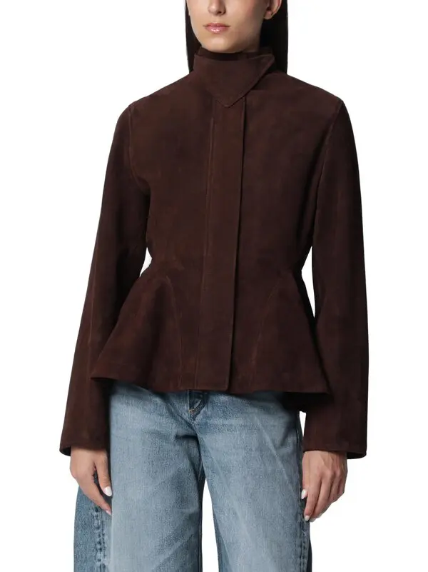 Alaïa Peplum Suede Jacket - Brown
