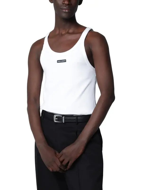 Dolce & Gabbana Ribbed Cotton Tank Top With Logo Patch - White
