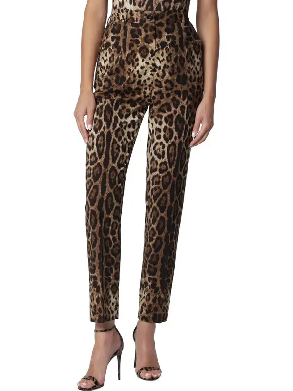 Dolce & Gabbana Leopard-print Stretch Wool Canvas Pants - Brown