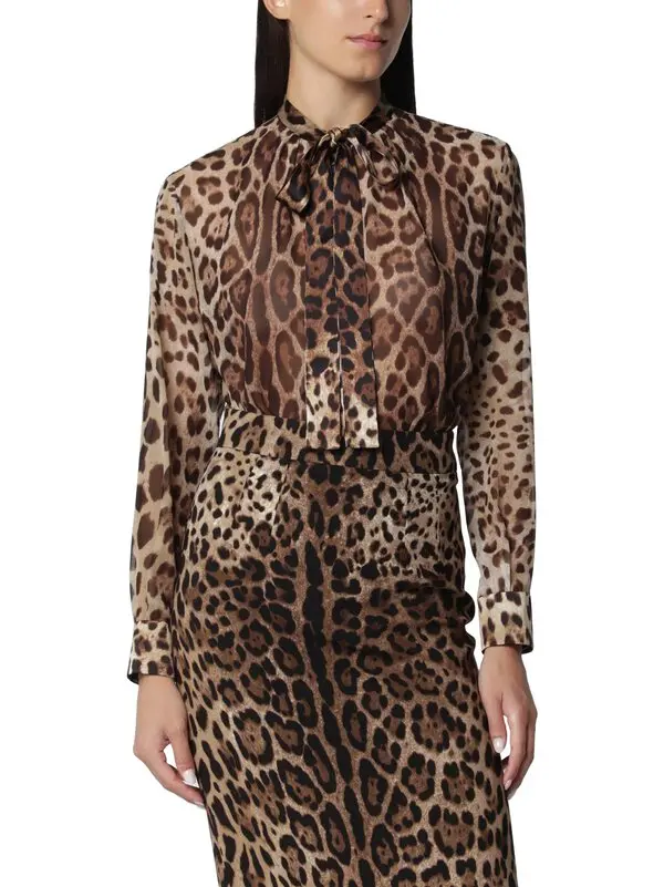 Dolce & Gabbana Leopard-print Silk Georgette Shirt - Brown
