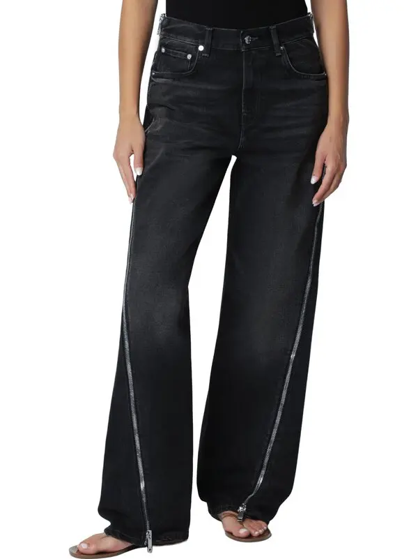 HAIKURE Washed Denim Jeans With Side Zip Detail - Black
