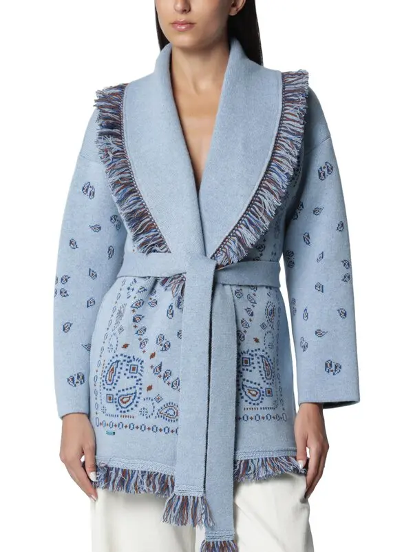 Alanui Bandana Jacquard Belted Cardigan - Light Blue