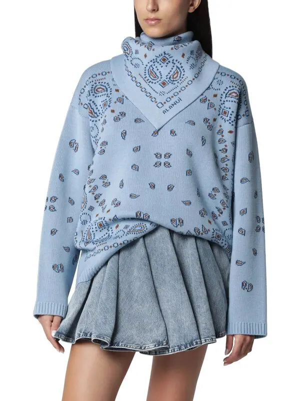 Alanui Bandana Jacquard Crewneck Sweater - Light Blue