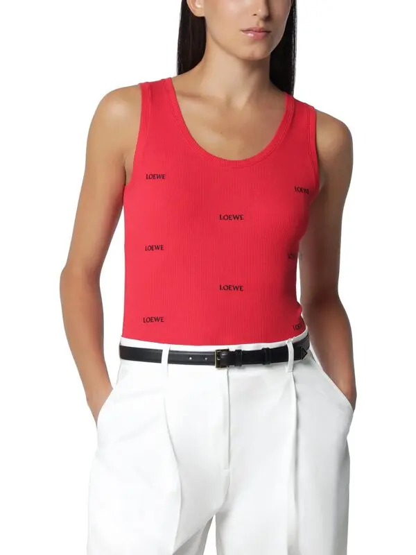 Loewe Ribbed Cotton Tank Top With All-over Logo Embroidery - Red