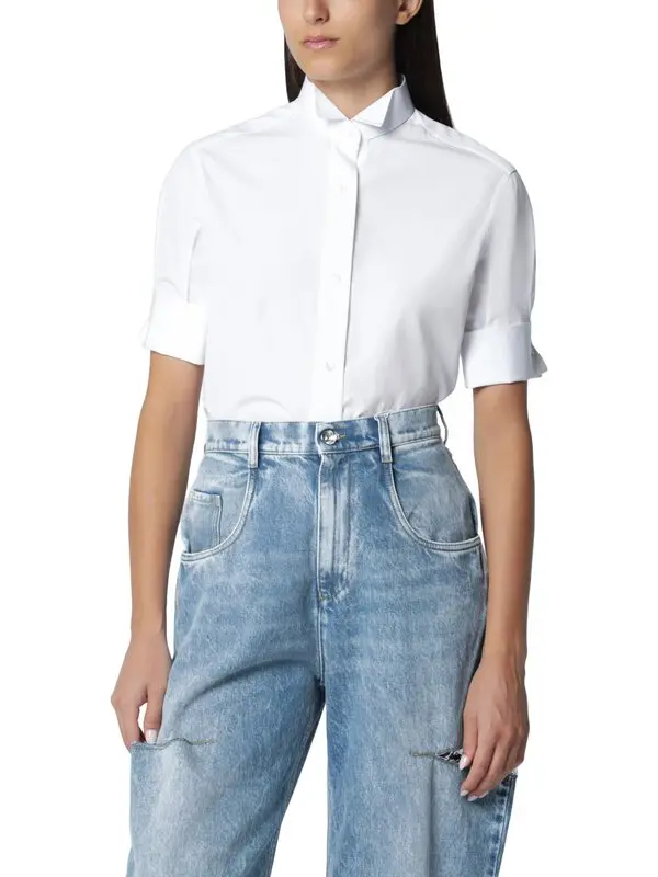 MAISON MARGIELA Short Sleeve Cotton Poplin Shirt - White