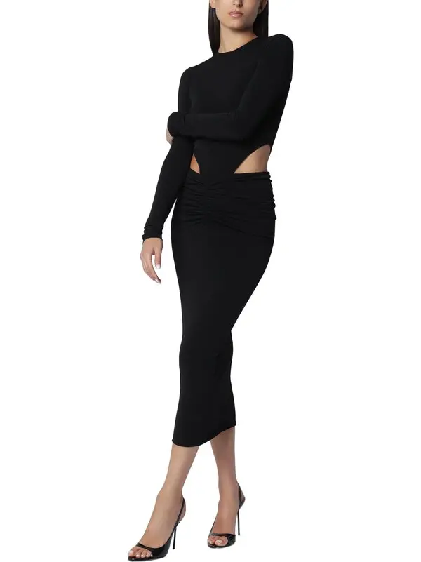 Andamane Midi Dress With Waist Cut-out Detail - Black