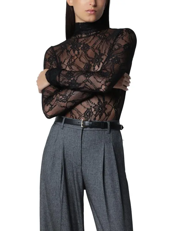 Andamane Floral Lace High Neck Bodysuit - Black