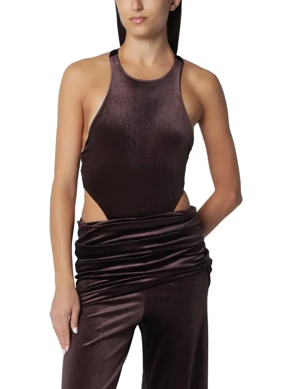 Andamane Velvet-effect Halterneck Bodysuit - Brown