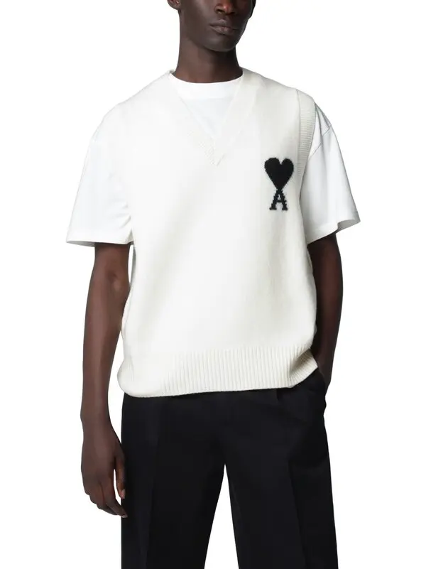 AMI Paris De Coeur Wool Vest - White