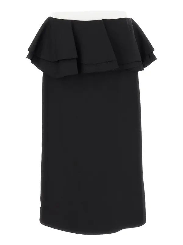 Plan C Midi Skirt With Waist Ruffle - Black