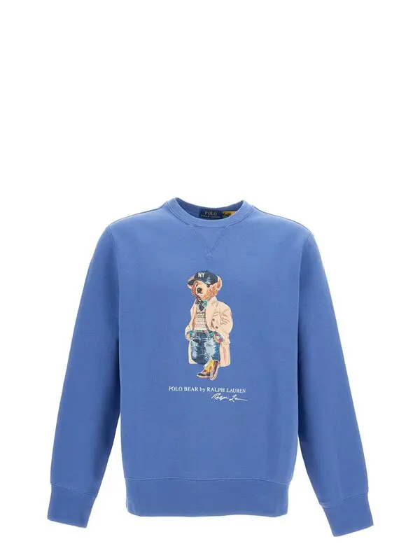 Polo Ralph Lauren Crewneck Sweatshirt With Iconic Polo Bear Print - Azzurro