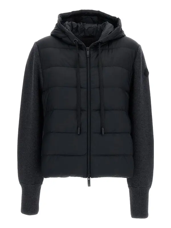 Moncler Wool Cardigan With Quilted Hood - Black