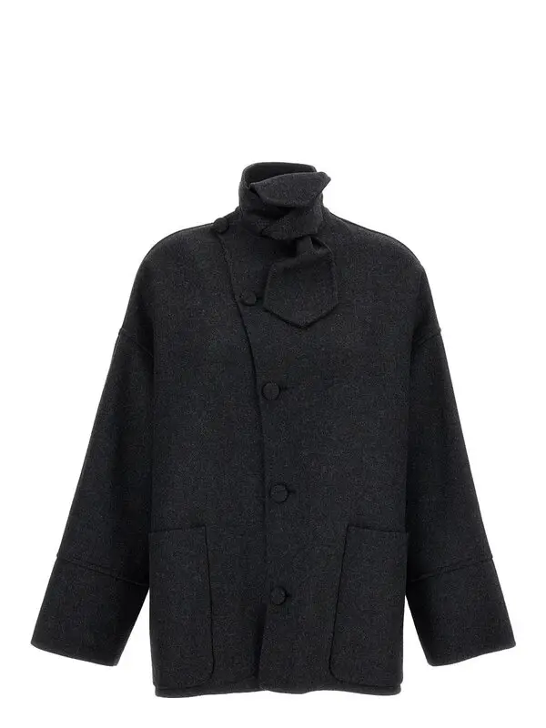 Plan C Wool Jacket With Scarf Collar - Nero