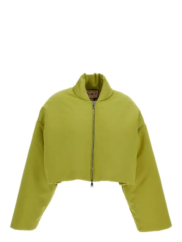 Plan C Short Duchesse Satin Bomber Jacket - Verde