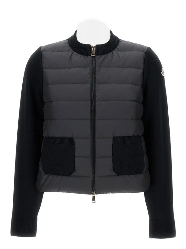 Moncler Wool Cardigan With Zip Closure And Patch Pockets - Black
