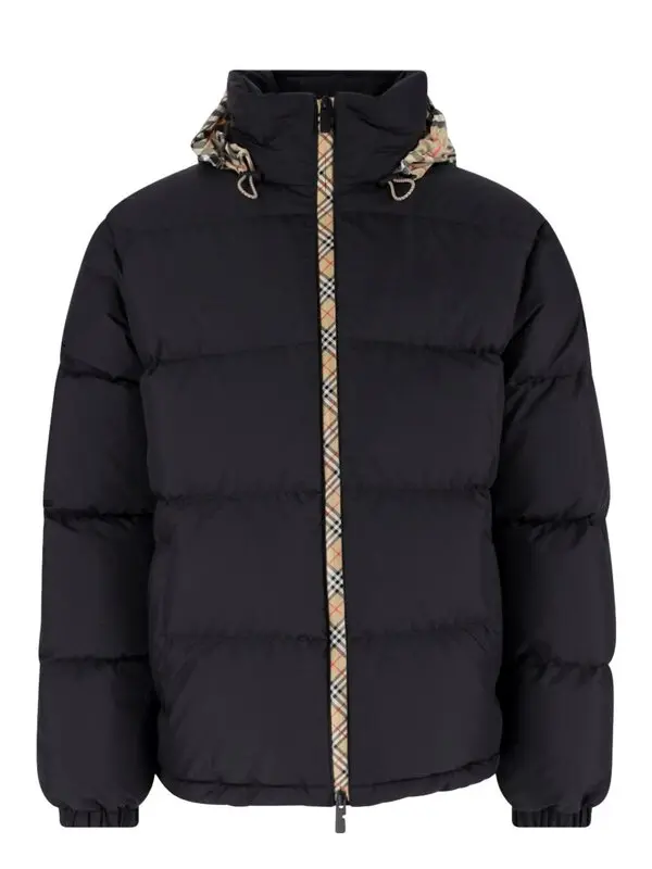 Burberry Ambleside Down Jacket With Signature Check Finishes - Black