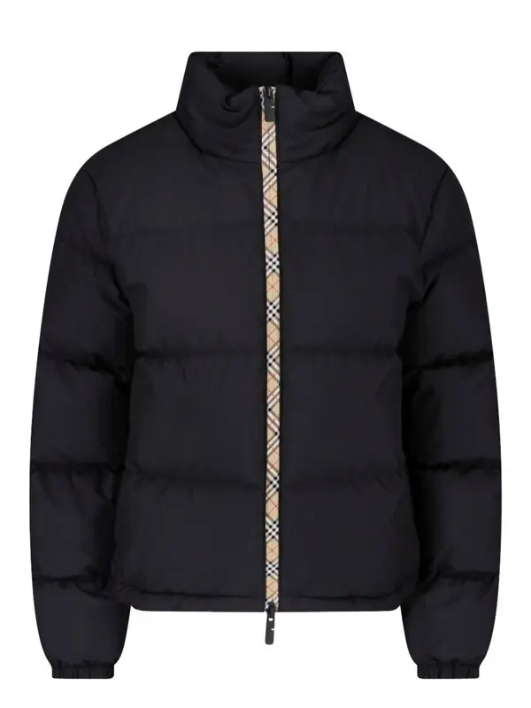 Burberry Down Jacket With Check Detail - Black