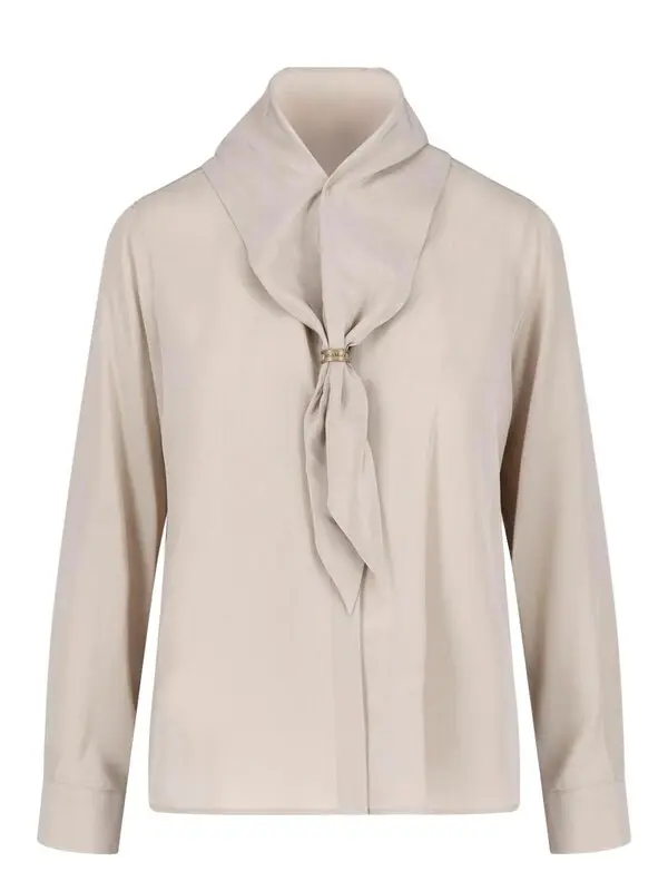 Max Mara Silk Shirt With Scarf Detail - Beige