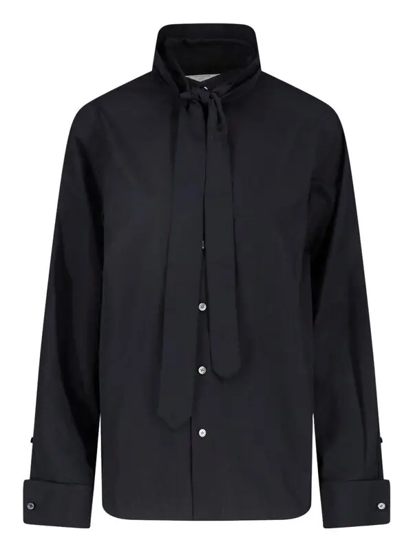 Sacai Satin Poplin Shirt With Adjustable Tie - Black