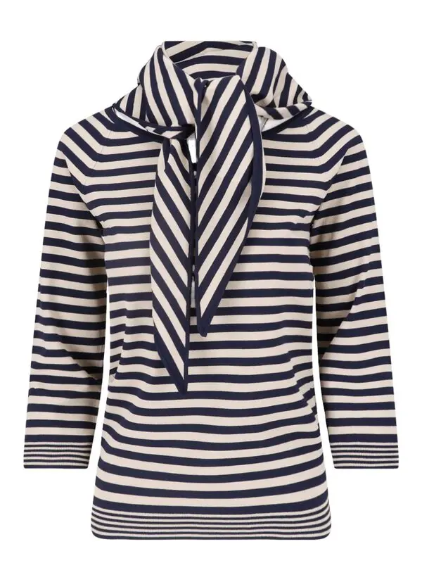Max Mara Viscose Yarn Striped Sweater With Removable Scarf - Beige