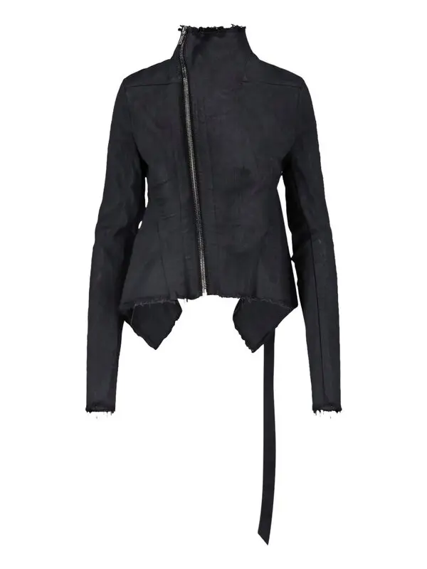 Rick Owens Asymmetrical Zip Jacket With Distressed Finishes - Black