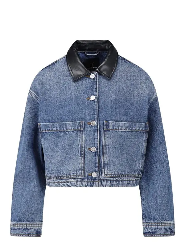 ANINE BING Yuma" Denim Jacket With Leather Collar - Blue