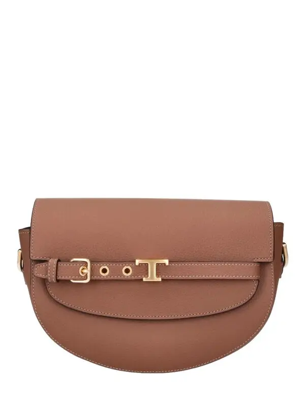 TOD'S T Signature Leather Shoulder Bag - Brown
