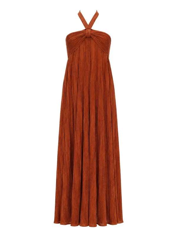 Zimmermann Indra" Metallic Halter Neck Gown - Orange