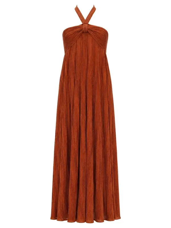 Zimmermann Indra" Metallic Halter Neck Gown - Orange