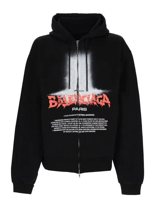 Balenciaga Paris" Printed Zip-up Hoodie - Black