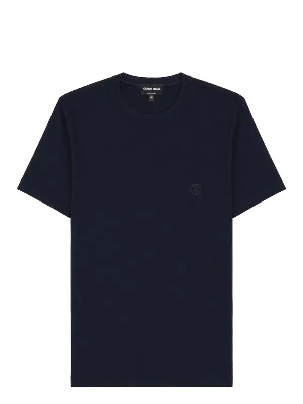 Giorgio Armani T-shirt Girocollo In Jersey Di Viscosa - Blue